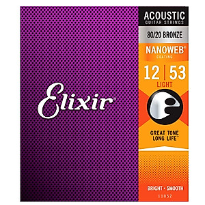 Elixir 11052 Acoustic 80/20 Nano Light 12-53 (3 Pack Bundle)