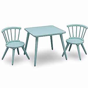 Delta Children Windsor Kids Wood Table and Chair Set (4 Chairs Included) - Ideal for Arts & Crafts, Snack Time, Homeschooling, Homework & More, Aqua