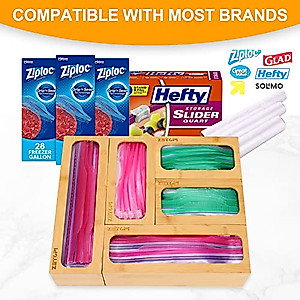 ZETOPI Ziplock Bag Organizer For Drawer - Premium Bamboo Ziplock Storage Bag Organizer - Ziploc Bag Holder for Gallon, Quart, Sandwich, Snack bags - Compatible with Ziploc, Solimo, Glad, Hefty & More