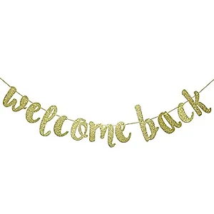 Welcome Back Gold Glitter Hanging Sign Banner- First Day of School, Classroom Decor,Back To School Party Decorations
