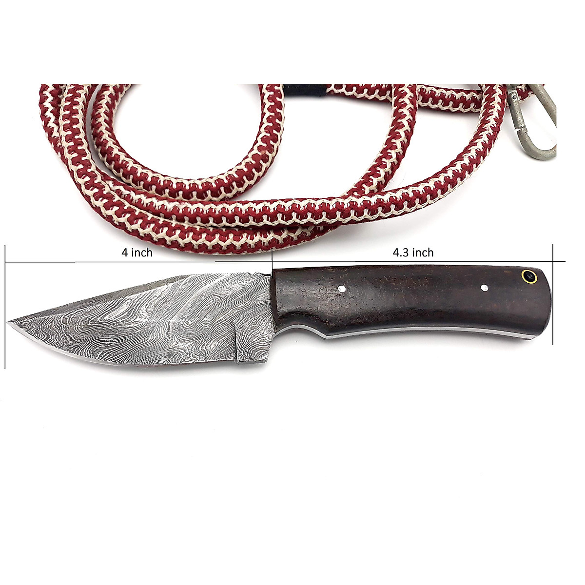 Nooraki SK-65 Handmade Damascus Hunting Knife 8.5 inches Full Tang Blade with Leather Sheath Skinner Knife, Exotic Walnut Wood Handle