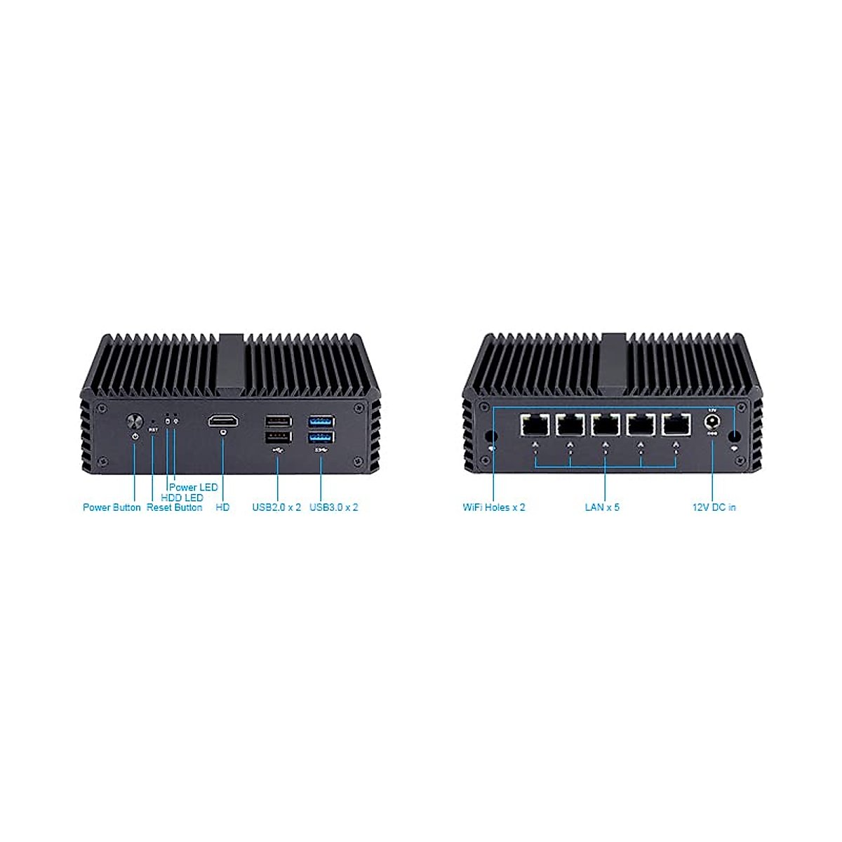 Qotom-Q750G5-S08 Router Mini PC Intel Celeron J4125 AES-NI 5X Intel I225-V 2.5G LAN Quad Core (8G DDR4 RAM + 128G MSATA SSD)