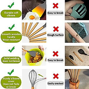Silicone Cooking Utensil Set, 35 Pcs Kitchen Utensils Cooking Utensils Set by Fungun, Non-stick Heat Resistant Kitchen Gadgets Cookware with Natural Wooden Handle -(Gray)