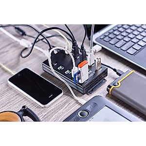 BrovSS: 10 Ports USB 2.0 Powered Hub - USB Extension Splitter with 12V 5A 60W Power Adapter. Connect up to 10 Electronics and USB peripherals. (Black)