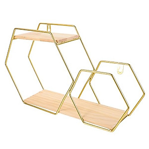 Garneck Modern Style Wall Holder Wall Mounted Floating Shelf Golden Iron Wood Living Room Storage Rack Shelves for Wall Decor