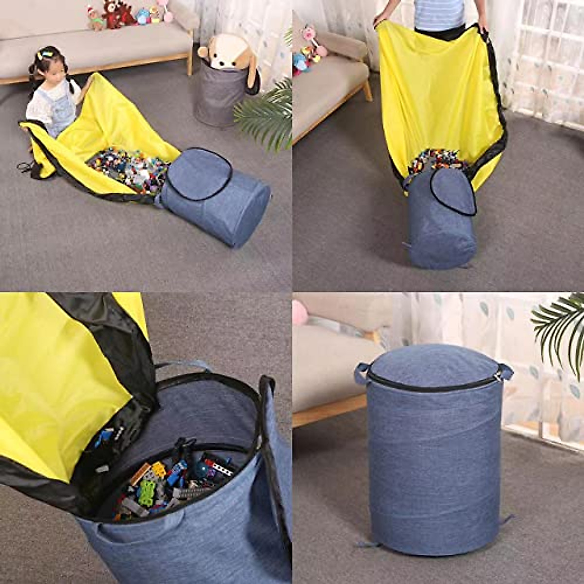 Nvatorfox Toys Storage Organizer with Play Mat, 16.5"*13" Toy Holders for Small Toys, Building Bricks Toy Storage Organizer - Tidy with Ease - Toy Blocks Mat Storage Bag - Collapsible Canvas Bag/Bin - Drawstring Playmat for Living Room, Nursery, Playroom