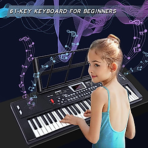 AersGu Piano Keyboard - 61 Key Keyboard Piano, Electric Piano Music Keyboard with Teaching Mode, Microphone, Sheet Music Stand and Power Supply, portable keyboard piano for Beginners
