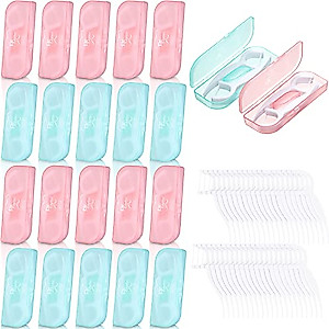 Newtay Dental Floss Picks with Travel Case Portable Dental Floss Travel Flosser for Women Men Teeth Cleaning, Peach Powder and Fresh Green (20 Box)
