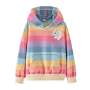 WELAKEN Rainbow Sweatshirts with Unicorn for Girls Toddler & Kids II Little Girl's Pullover Tops Cotton Hoodies 6-7 Years