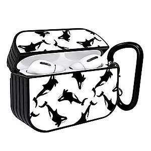 Shockproof Portable Protective Hard Printing Pattern Cover Case with Carabiner Compatible with AirPods Pro / Orcas Killer Whale on White Background