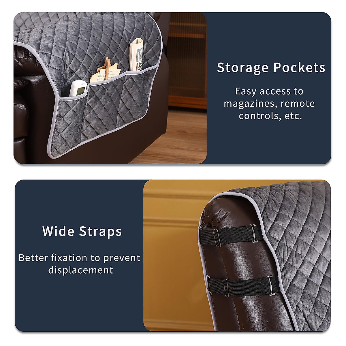 LUFEIJIASHI Non Slip Recliner Couch Covers for 3 Cushion Couch Sofa Reclining, Waterproof Recliner Sofa Covers 3 Seat, Velvet Reclining Couch Covers for Furniture Protector for Dogs Pets Dark Grey