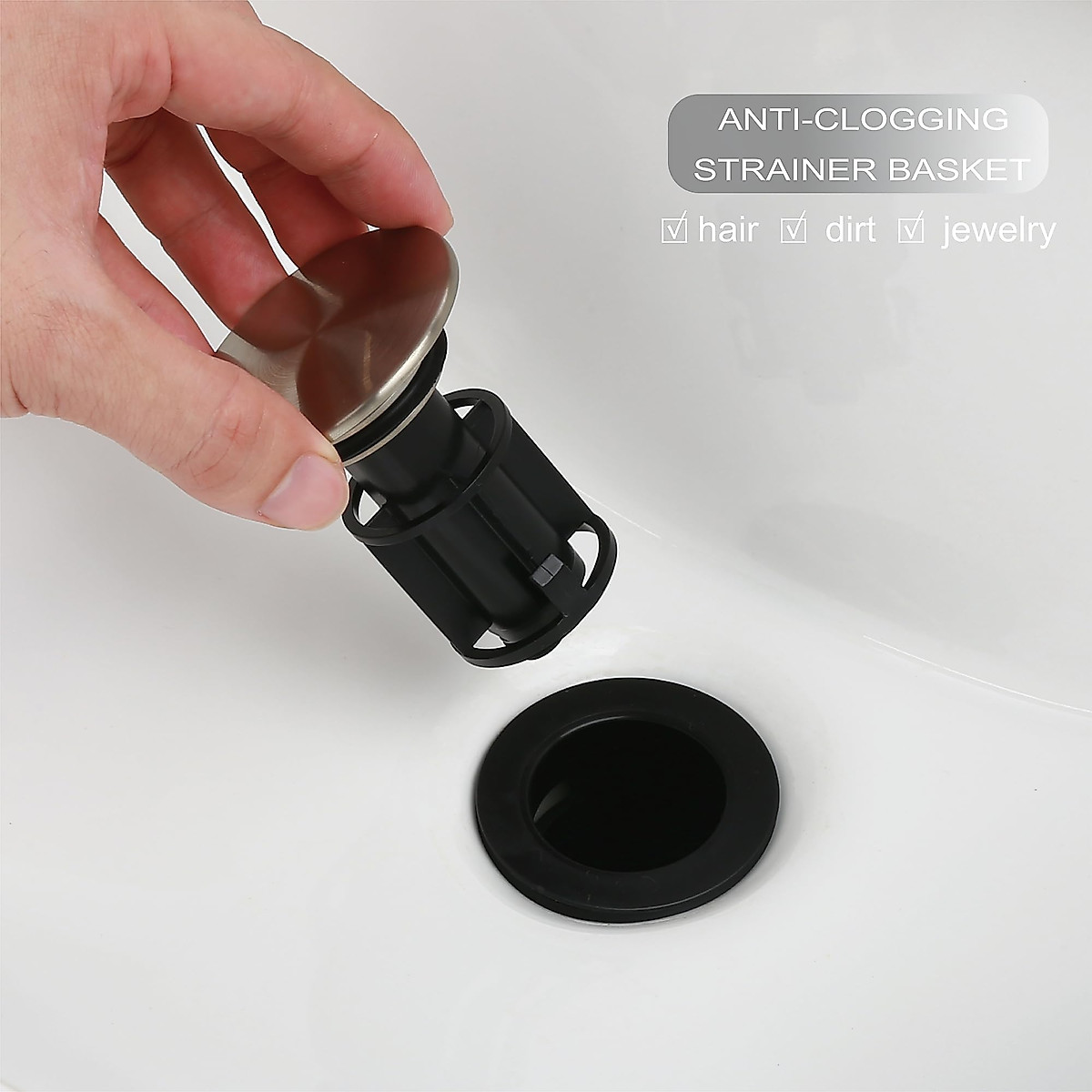 Derengge PD-4305-BN Bathroom Sink Drain with Overflow Vessel Sink Lavatory Vanity Push up Pop up Drain Stopper Brushed Nickel Finished