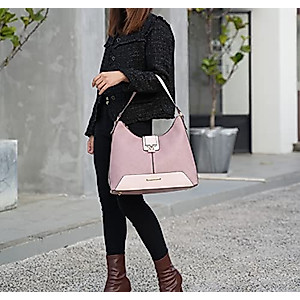 MKF Set Hobo Bag for Women & Wristlet Wallet – PU Leather Designer Handbag Purse – Shoulder Strap Lady Pocketbook White-Light Grey