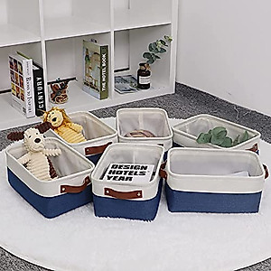 HNZIGE Small Fabric Baskets for Organizing Collapsible Storage Baskets for Shelves, Closets, Laundry, Nursery, Decorative Baskets for Gifts Empty (White&Blue)