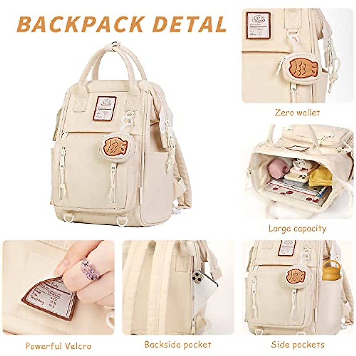Girls Backpack for School, 15.8 Inch Laptop Backpack Cute Backpack Large Capacity Girls School Bags Multi Pockets Casual Daypack School Bag White