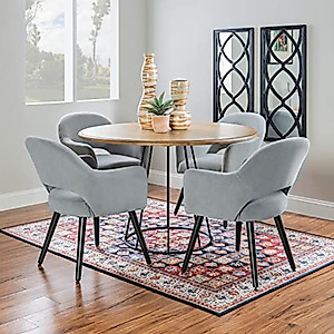 Powell 47.25" Round Wood Top with Modern Metal Base Monika Dining Table, Natural and Black