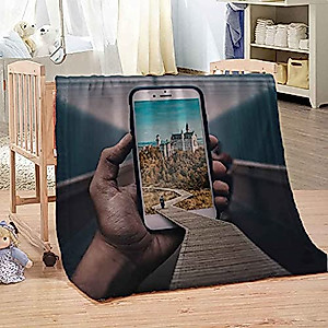 DALEM Soft Fleece Throw Blanket - Fluffy Microfiber Solid Blankets for Bed and Couch Double/Single Size - 59X79Inch Wooden Bridge Scenery Printed Flannel Blanket for Bed, Couch and Sofa