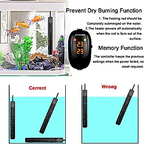 JOYOHOME Aquarium Heater, 500W Fish Tank Thermostat Heater with Dual LED Temp Controller Suitable for Marine Saltwater and Freshwater