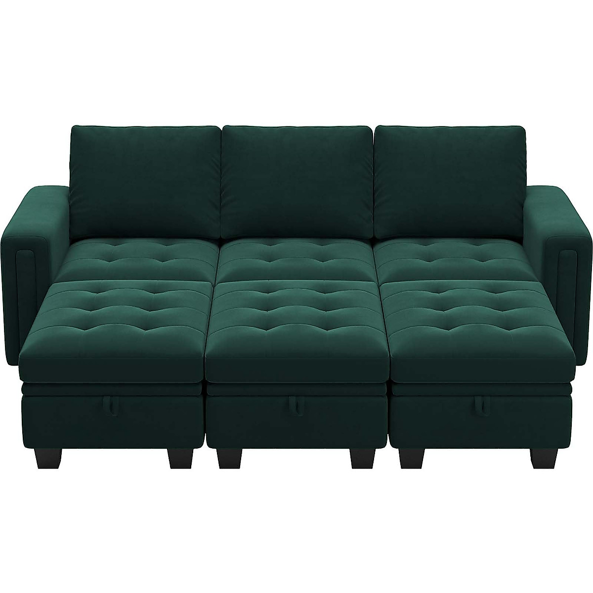 Belffin Green Velvet L-Shape Modular Convertible Sofa Bed with Storage, 83.4x62.2x35.8 inches, 6 Pieces, Medium Firmness