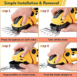 SCHTUMPA 24V 1260-RPM Cordless Grass Shears, 2-in-1 Mini Hedge Trimmer Cordless, Handheld Grass Trimmer Cordless, Electric Bush Trimmer Cordless, 2 Batteries and Charger Included,Yellow