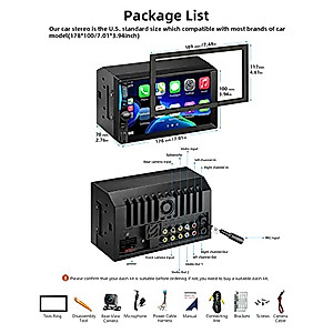 7inch Double Din Car Stereo Radio Voice Control Apple Carplay & Android Auto, Car Audio with HD Touchscreen, Bluetooth, Mirror Link, Backup Camera, SWC, FM/AM, USB/SD, A/V Input