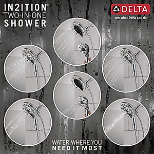 Delta Faucet Vesna 14 Series Single-Handle Shower Trim Kit with 5-Spray H2Okinetic In2ition Dual Hand Held Shower Head with Hose, Chrome 144789-I (Valve Included)