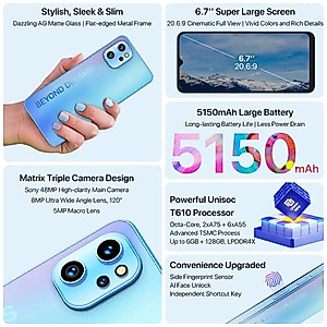 UMIDIGI A13 Pro（6+128GB） Unlocked Cell Phone,Android 11 NFC Smartphone,6.7" HD Full Screen Android Phone,5150mAh Massive Battery Mobile Phone…