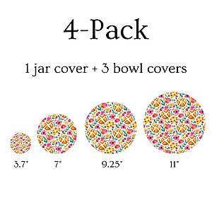 (4-Pack) Sourdough Reuseable Jar & Bowl Covers | Cute Baking Gift | 100% Cotton (3.7in, 7in, 9.25in, 11in) | Washable | Bread Making and Proofing | Kitchen Food Storage Gifting | Starter Cover Lid Kit