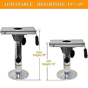 POROHOM Aluminum Adjustable Height Locking Boat Seat Pedestal with Slide，Boat Chair Base with height adjustable from 13 inches to 19 inches, silvery