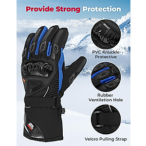 KEMIMOTO Winter Motorcycle Gloves, Rainproof Riding Gloves with Touchscreen, Motorcycle Winter Gloves for Men, Warm Motorcycle Gloves for Riding, ATV, UTV, Snowmobile - Blue, Large