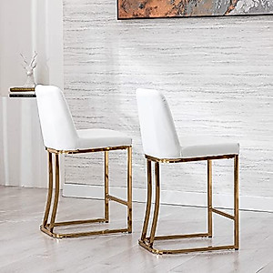 RIVOVA 24" Counter Height Bar Stools Set of 2 with Back, Modern PU Leather Bar Stool for Kitchen Island, Upholstered Pub Stools with Footrest, Armless Dining Chairs for Bar, White