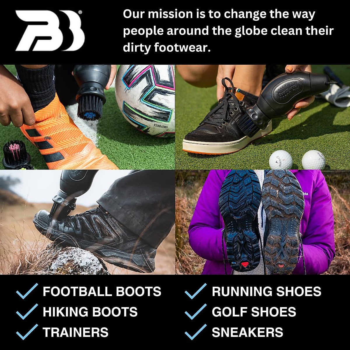 BootBuddy Shoe & Boot Cleaner Brush – Footwear Cleaning Kit for Hiking Boots, Golf Shoes, Football Boots, Running Shoes & Wellies – Cleans Mud, Dirt & Stains in Minutes – As Seen on Dragons’ Den