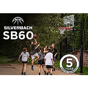 Silverback 60" In-Ground Basketball System with Adjustable-Height Tempered Glass Backboard and Pro-Style Breakaway Rim