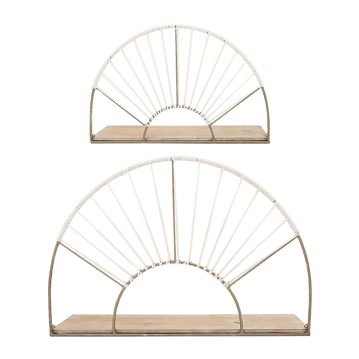 Sagebrook Home Circle Iron Wall Storage Arched Shelves Interior Wall Shelf Decor Display, Hanging Decorative Wall Organizer for Home, Kitchen, Bedroom, Living Room, 16" H, Gold Set of 2