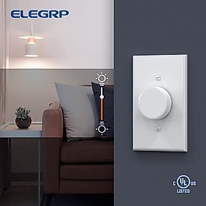 ELEGRP Digital Rotating Dimmer Switch for Dimmable LED, CFL and Incandescent Light Lamp Bulbs, Single Pole / 3-Way Rotary Dimmer Switch, Wall Plate Included, UL Listed (1 Pack, Matte White)