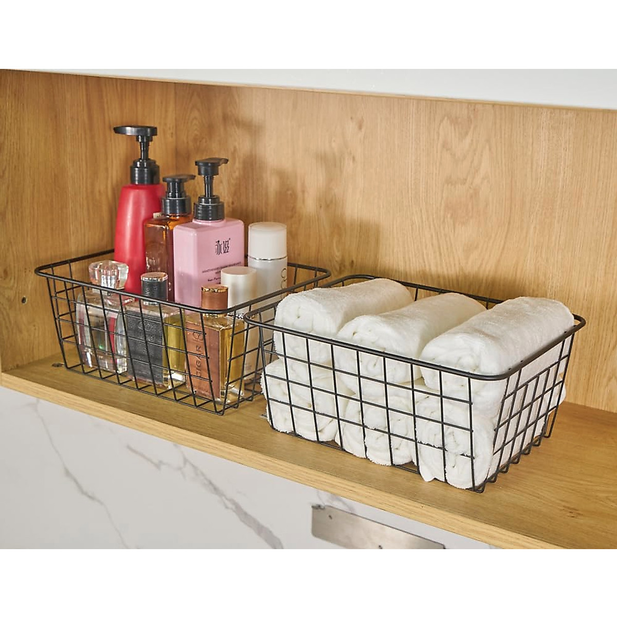 Wire Storage Baskets, Household Pantry Baskets 4 Pack, Wire Baskets For Organizing, Countertop, Closet, Bedroom, Bathroom, Make Life Tidier Metal Basket