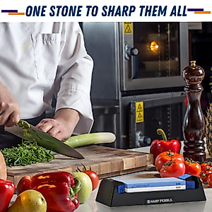 Sharp Pebble Knife Sharpening Stone Kit-Grit 1000/6000 Wet Stone-Built In Angle Guides 15/17/20/22 Degrees- Professional Whetstone Knife Sharpener Stone Set with Plastic Base
