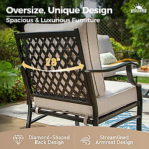 SUNSHINE VALLEY Patio Furniture Set, Modern Metal Outdoor Patio Furniture, 3 Seater Sofa, 2 Fixed Chairs, 2 Rocking Chairs, 2 Ottomans and 5.75" Extra Thick Cushion, Patio Conversation Set for Garden