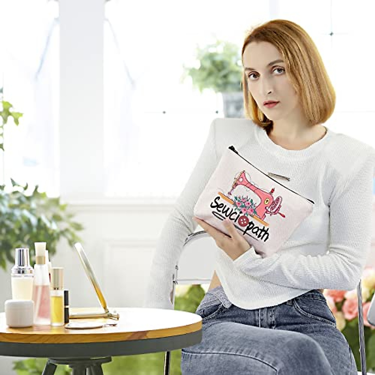 BLUPARK Sewing Machine Cosmetic Bag Crafter Mom Gift Sewciopath Makeup Bag Sewing Lover Gift (Sewciopath)