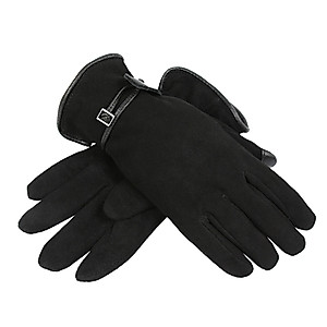 OZERO Winter Gloves for Women Touch Screen Deerskin Suede Leather Thermal Silky Velour Lining Cold Proof Hands Warm Gifts (Black,Medium)