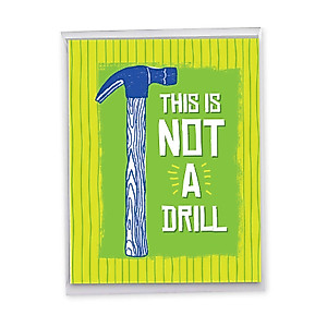 NobleWorks - 1 Jumbo Birthday Greeting Card Funny (8.5 x 11 Inch) - Cartoon Stationery Humor, Big Celebration - Not A Drill J7233BDG-US
