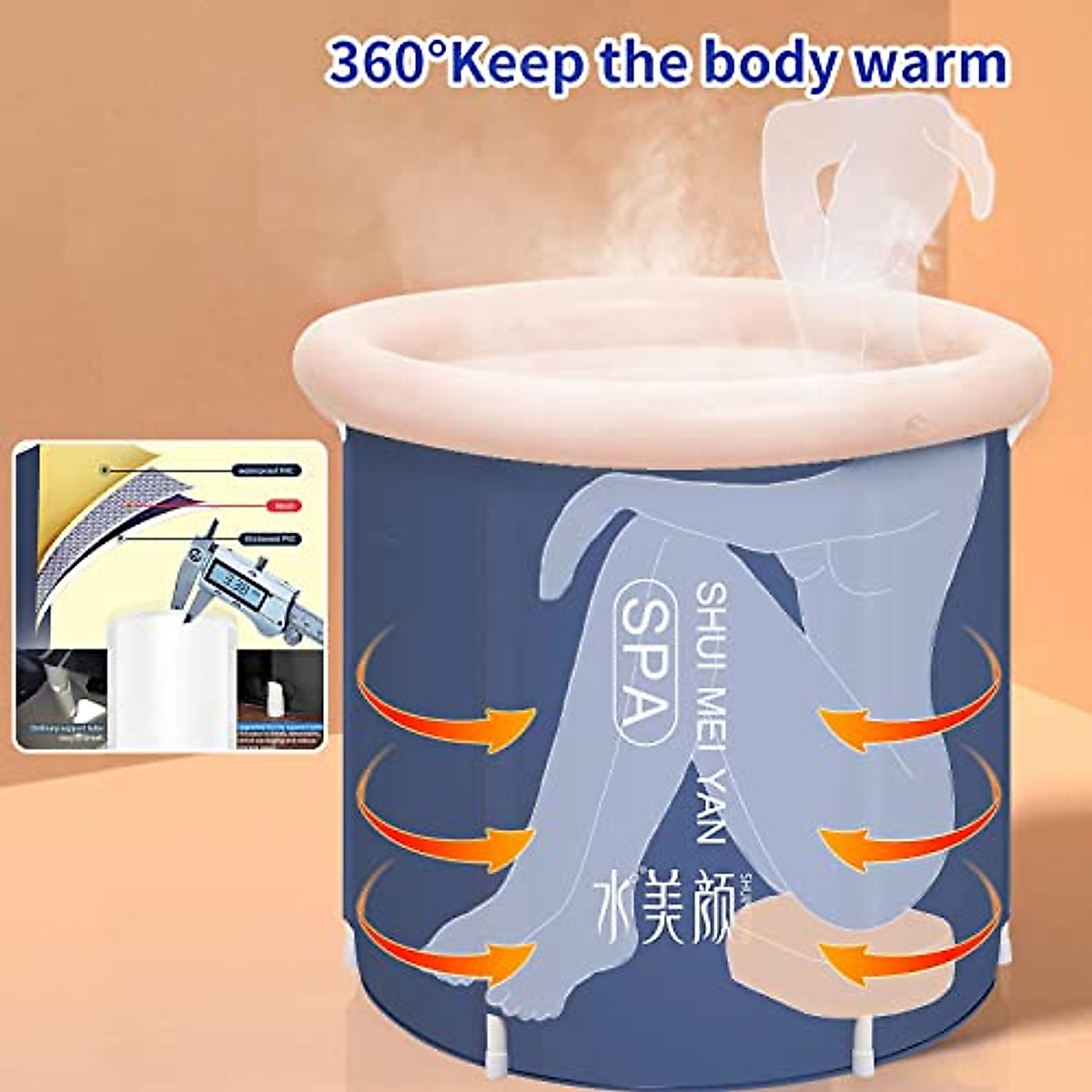 SHUIMEIYAN Large Ice Bath Tub for Athletes Outdoor Portable Free-standing Bathtub for Adults Cold Water Therapy Tub for Recovery Cold Plunge Tub (8209 navy-29.5"Φ x 29.5"H)