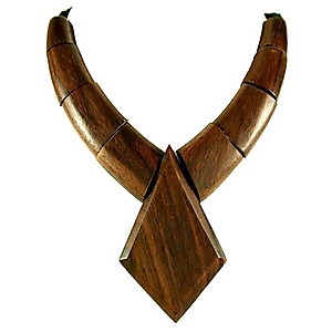 Swimmi Natural Wood Necklace, Large Boho Tribal Wooden Necklace for Women Men, adjustable 18-30 inch Waxed Cord Handcrafted Sono Wood Necklace GA082