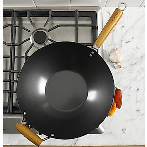 Kenmore Hammond Flat Bottom Carbon Steel Wok, 14-Inch, Black