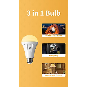 BLUEYE A21 Rechargeable Emergency Light Bulbs,E26 7W 120V,Remote Control&Wall Switch,5V/1A Charging,2700K-6000K,Flicker-Free,Battery Operated Flashlight for Power Outage No Outlet,1Pack