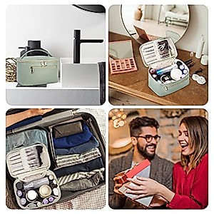 Wandering Nature Makeup Bag, Travel Make Up Organizer Cosmetic Brush Bags Case for Women in Eco Vegan Leather, Green