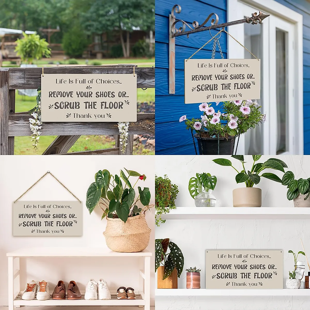 Life is Full of Choices Remove Your Shoes Rustic Wooden Hanging Sign Decor, Front Door Wall Decor Sign Wood Plaque for Farmhouse Bedroom Home Porch Entryway, Hanging Wall Art Gift (1 pack)-08