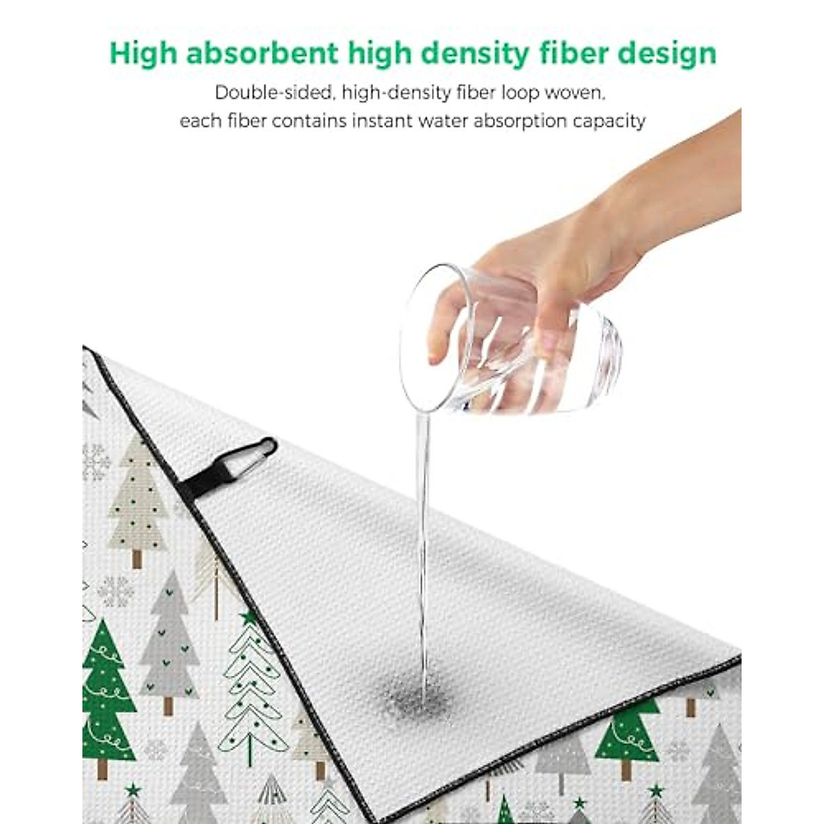 Yun Nist Golf Towel Christmas Tree Xmas Snowflake White,Waffle Pattern Microfiber Club Cleaner Golf Towels with Carabiner Clip for Women Men Dad,Winter Cedar Seamless Golf Towel for Golf Bags,24x16in