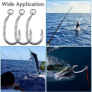 Circle Ringed Hooks, 10Pcs Fishing Hooks Saltwater Heavy Duty Big Game Hook for Tuna, Heavy Tackle Fishing Hook with Action Ring