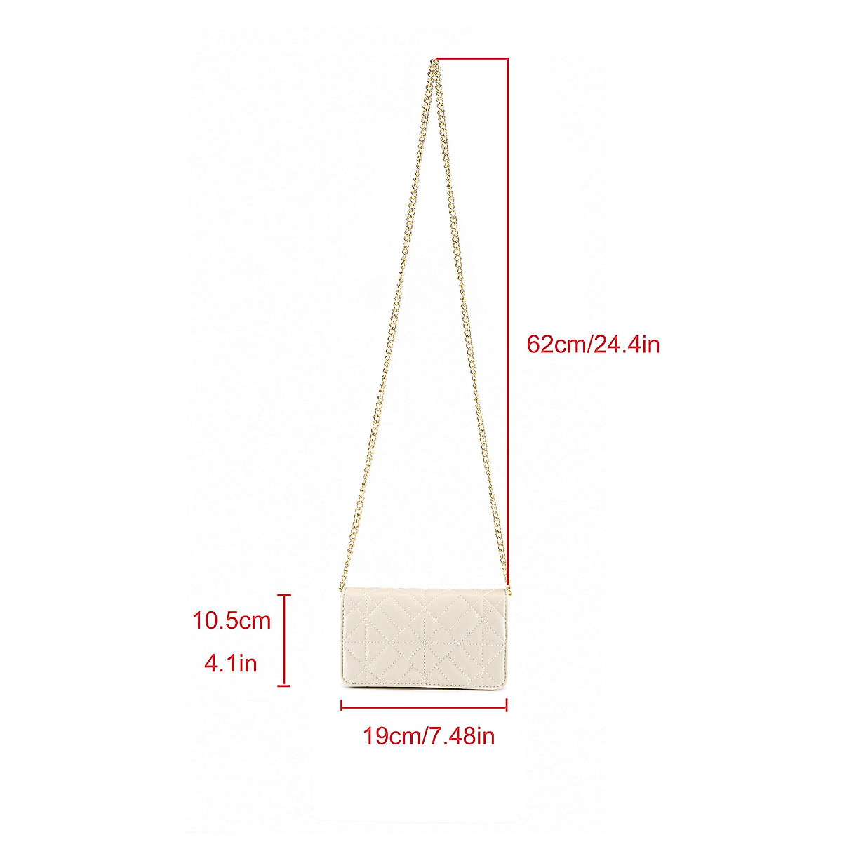 CHIC DIARY Crossbody Bag for Women PU Leather Clutch Handbag Small Quilted Purse with Chain Shoulder Strap (Beige)